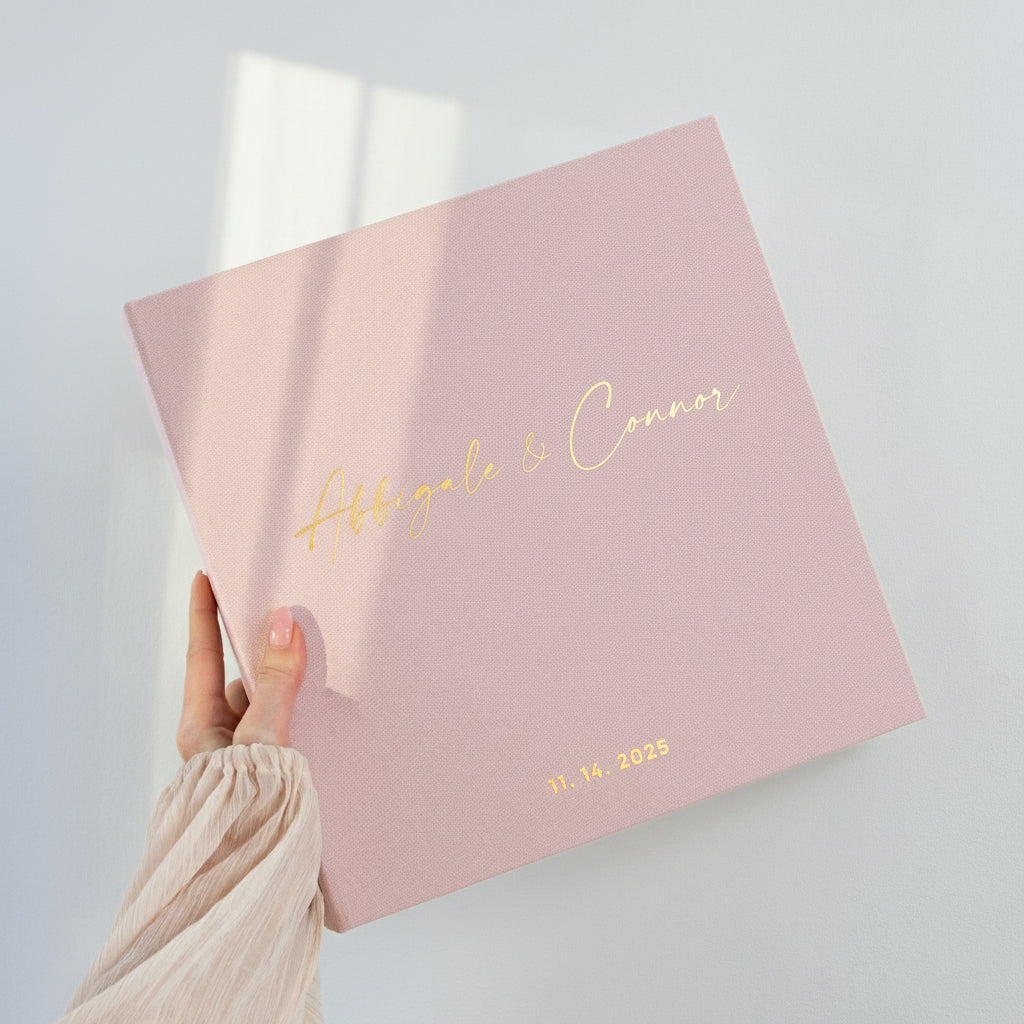 Minimal Script Wedding Wishes Guest Book | Vintage Rose + Gold Matte ...